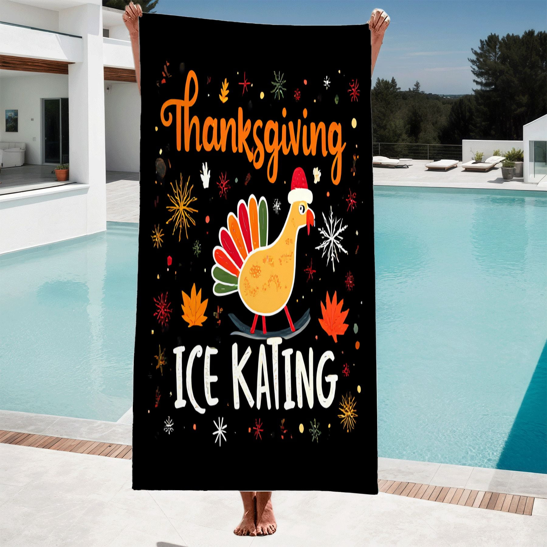 Colorful Turkey Design Beach Towel - Fun Thanksgiving Theme with Autumn ...