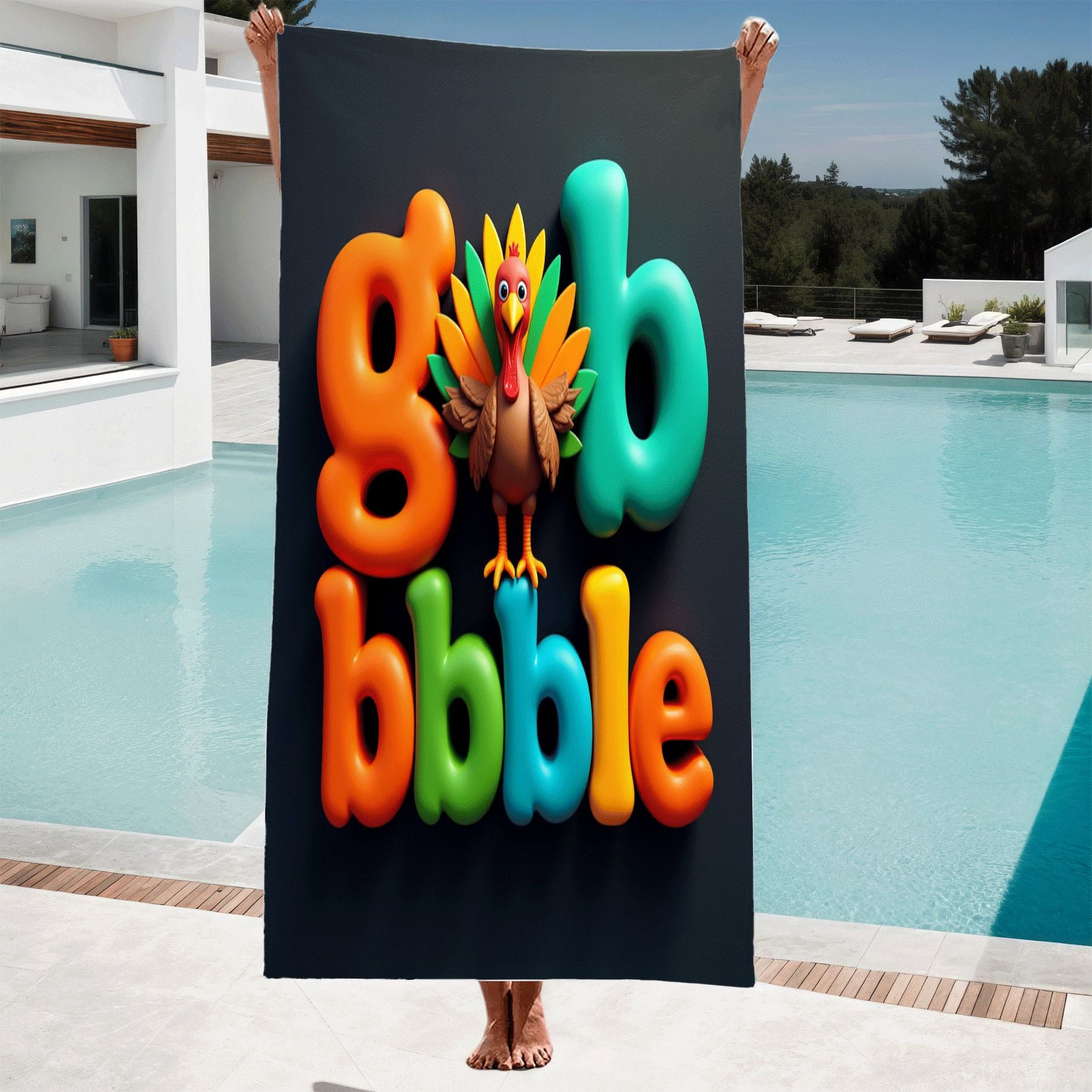 Colorful Turkey Design Beach Towel - Vibrant Feathers Playful ...