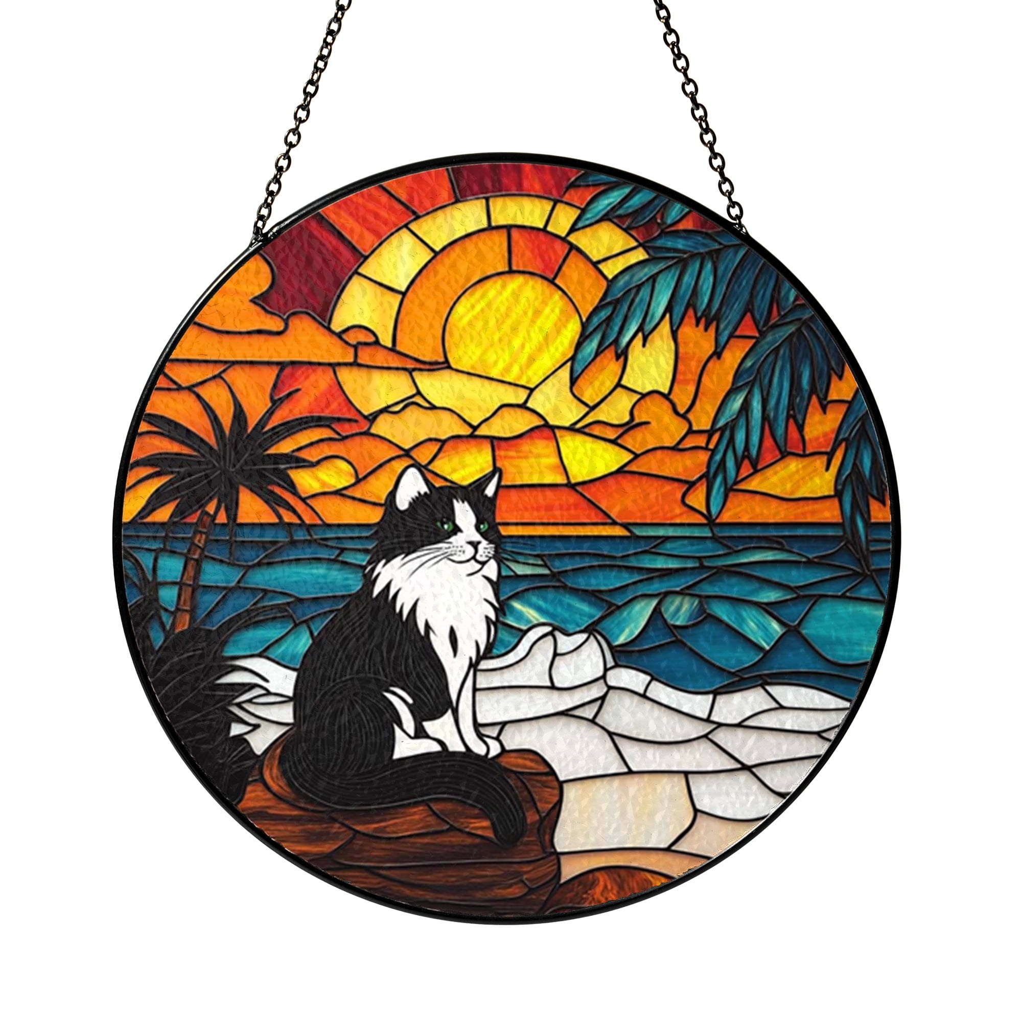 Colorful Tuxedo Cat Stained Glass Suncatcher – Tropical Window Hanging ...