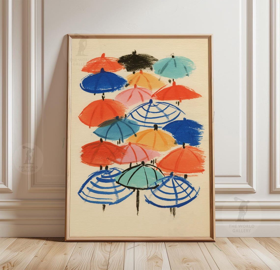 Colorful Umbrellas Poster Abstract Rain Scene Art Modern Brush Style ...