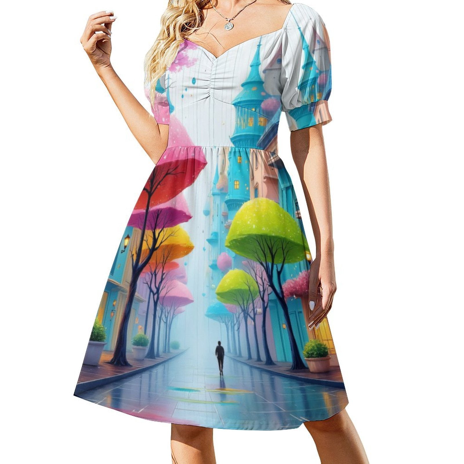 Colorful Umbrellas in A Dreamy Street Summer Women's Dress 2025 Elegant ...