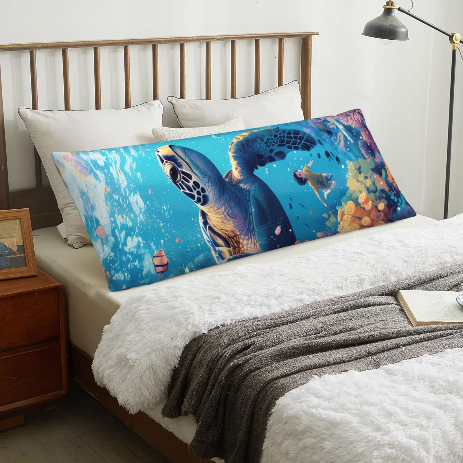 Colorful Underwater Plant Turtle Body Pillow Cover with Zipper, Cooling ...