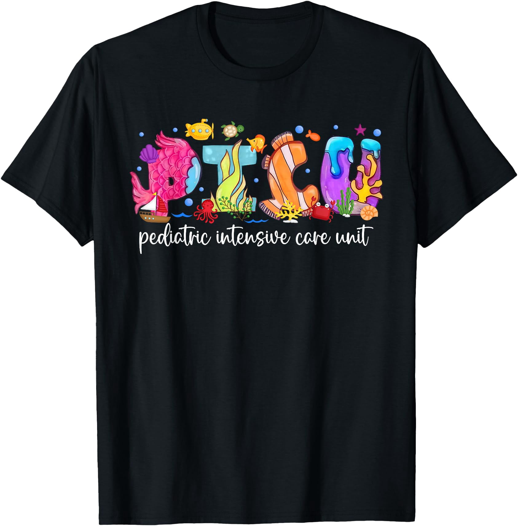 Colorful Underwater Sea Animal Design T-Shirt for PICU Nurses in ...