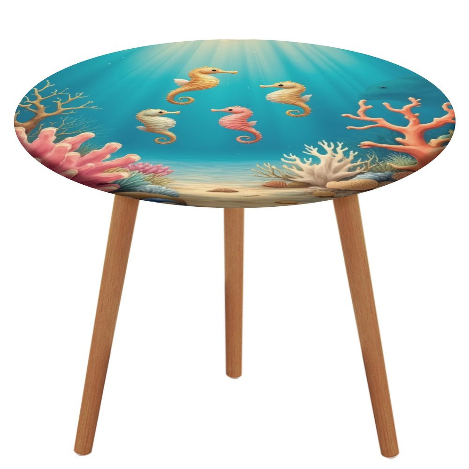 Colorful Underwater Sea Horses Scene Pattern Round Tablecloth ...