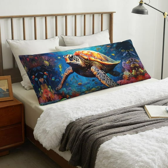 Colorful Underwater Sea Turtle Body Pillow Cover - Super Soft Body ...