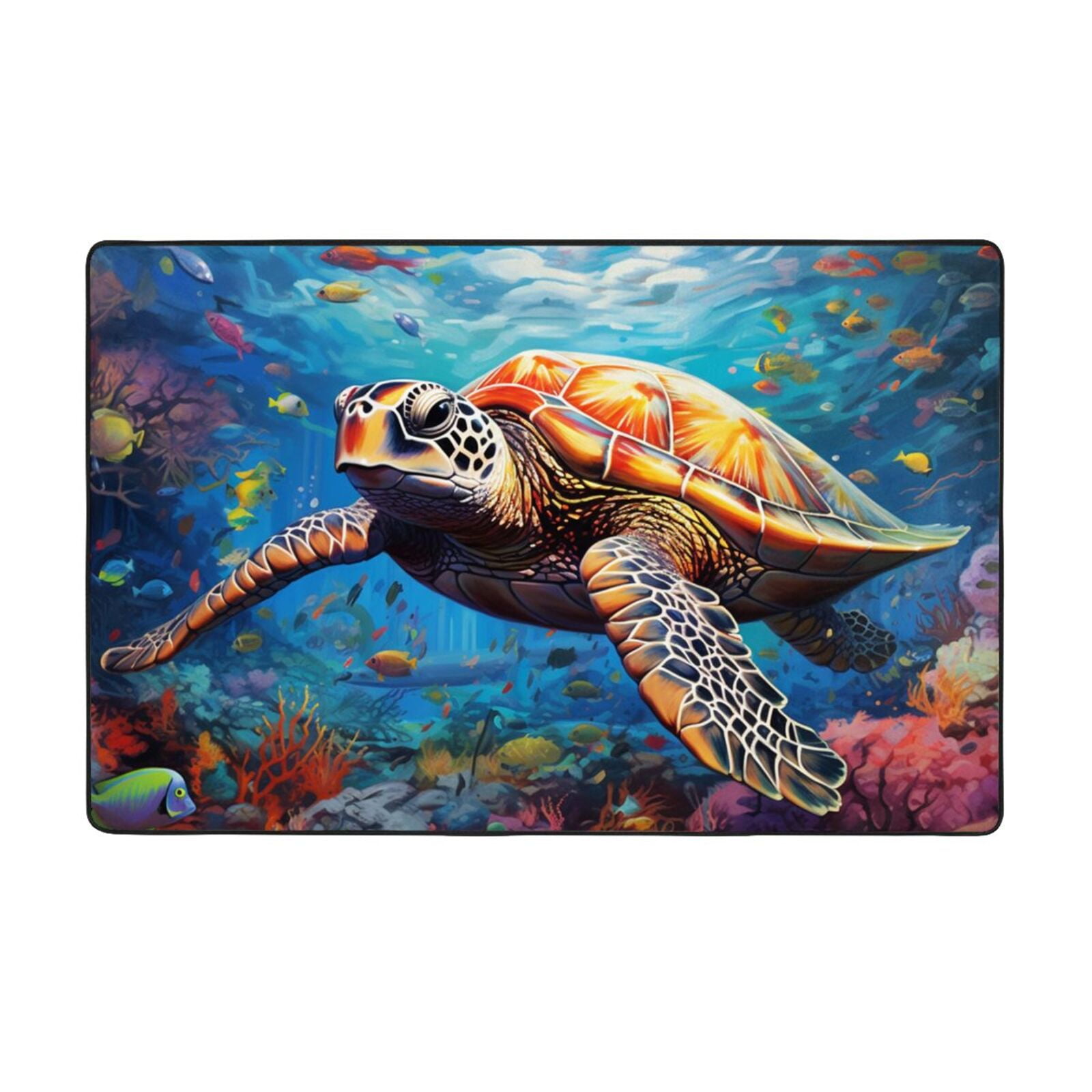 Colorful Underwater Sea Turtle Shaggy Area Rug, Rugs for Living Room ...