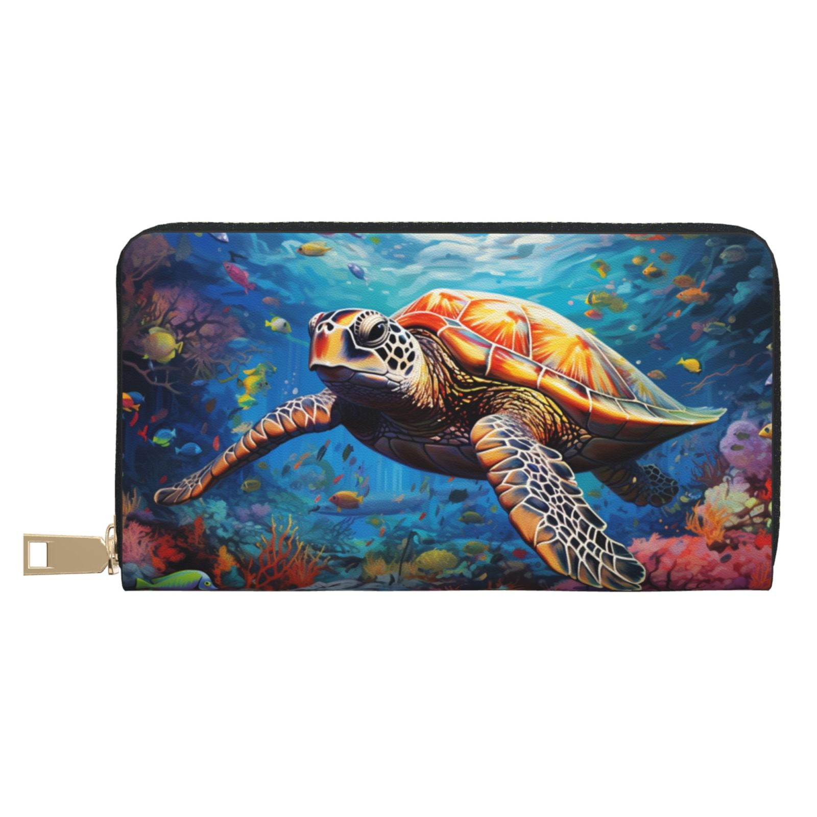Colorful Underwater Sea Turtle Wallet Women, Leather Bifold Multi Card ...