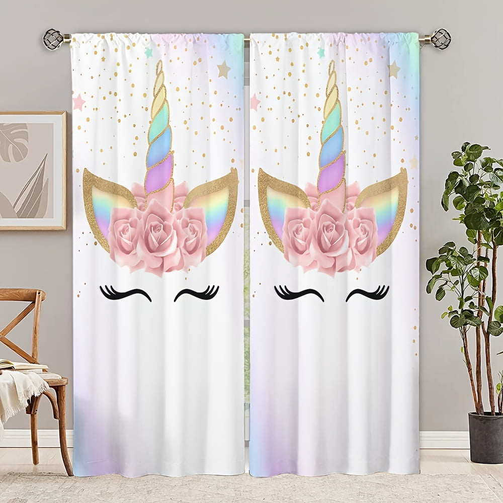 Colorful Unicorn Horse Mermaid Girl Children Window Curtain Blinds ...