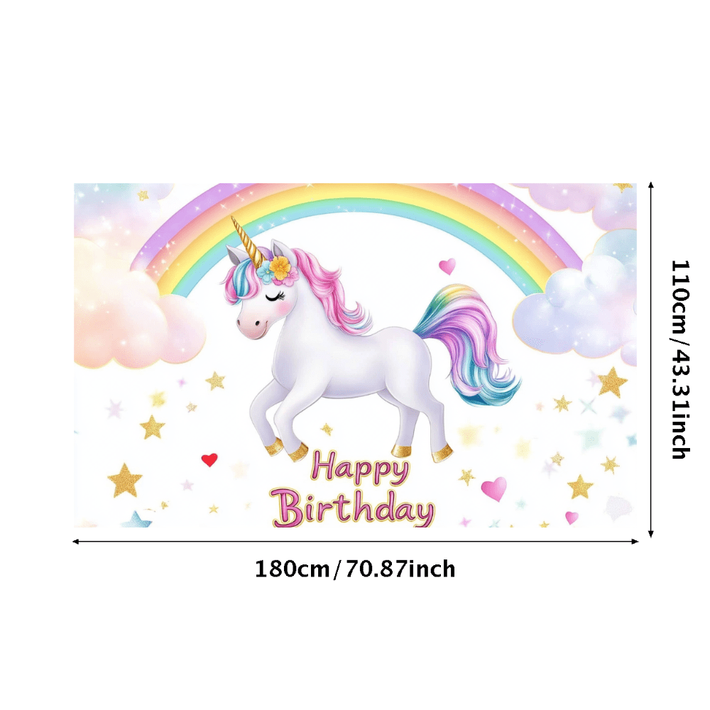 Colorful Unicorn Themed Happy Birthday Banner with Rainbows Clouds ...