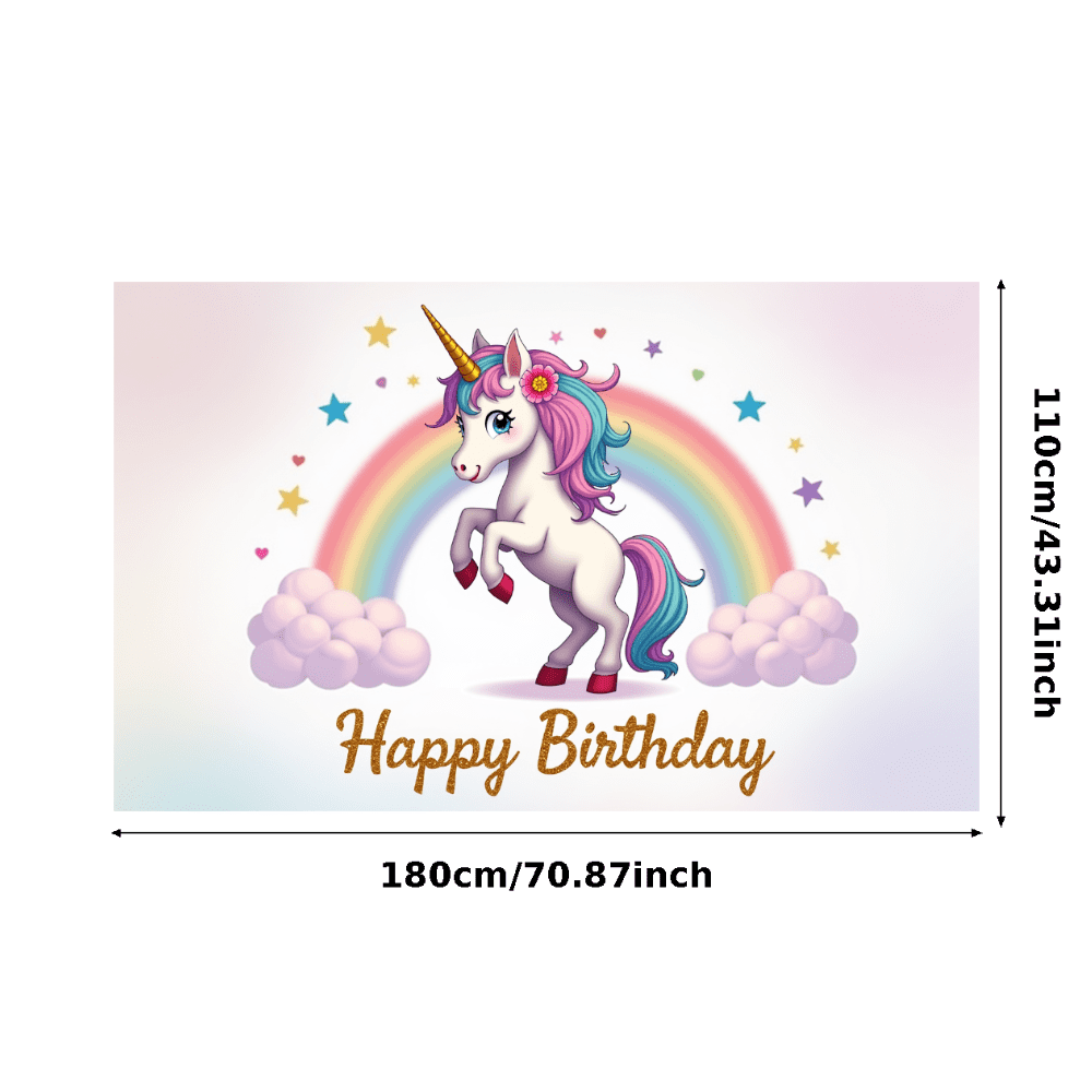 Colorful Unicorn Themed Happy Birthday Banner with Rainbows Clouds ...
