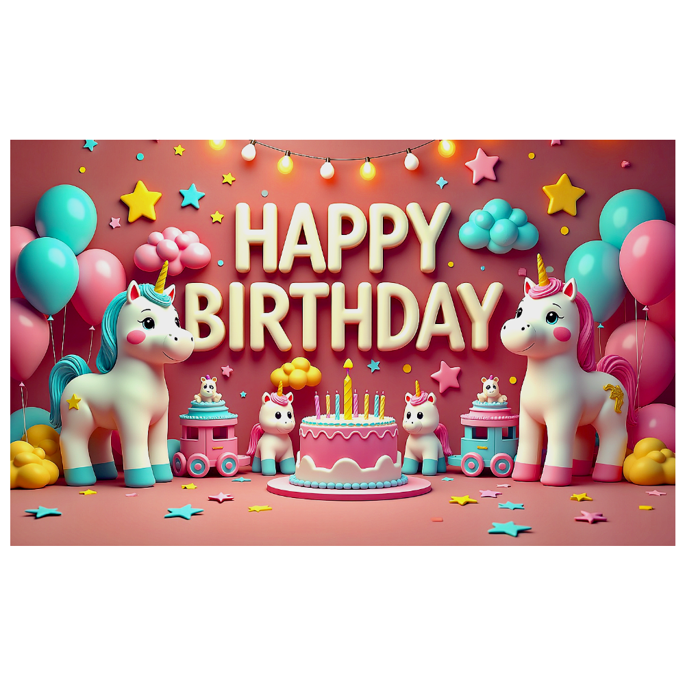 Colorful Unicorn Themed Happy Birthday Banner with Stars Clouds and ...
