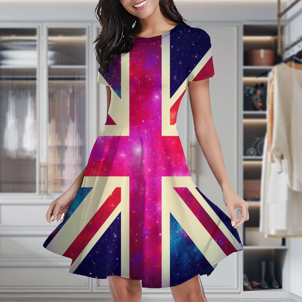 Colorful Union Jack Galaxy Print Women's Classic Swing Skater Dress ...