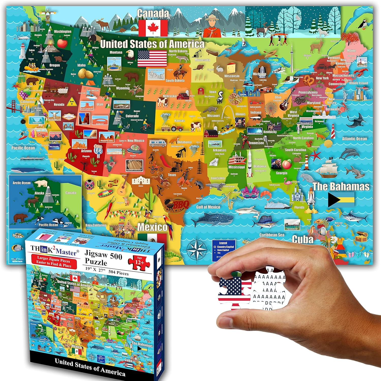 Colorful United States Map 500 Pieces Large Format Jigsaw Puzzle for ...