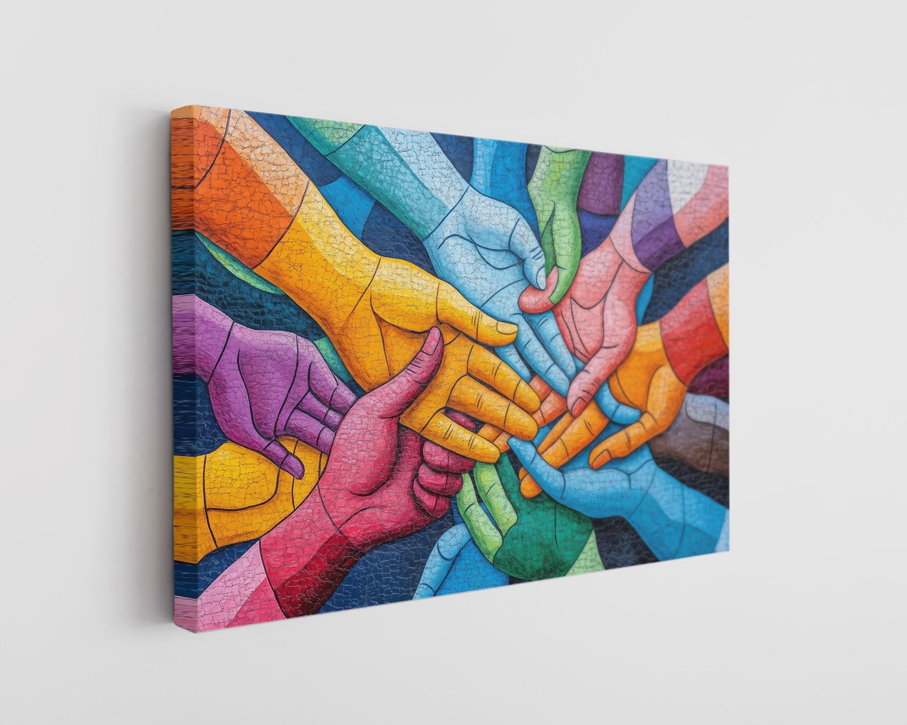 Colorful Unity Hands Art Canvas Print - Vibrant Connection Canvas ...