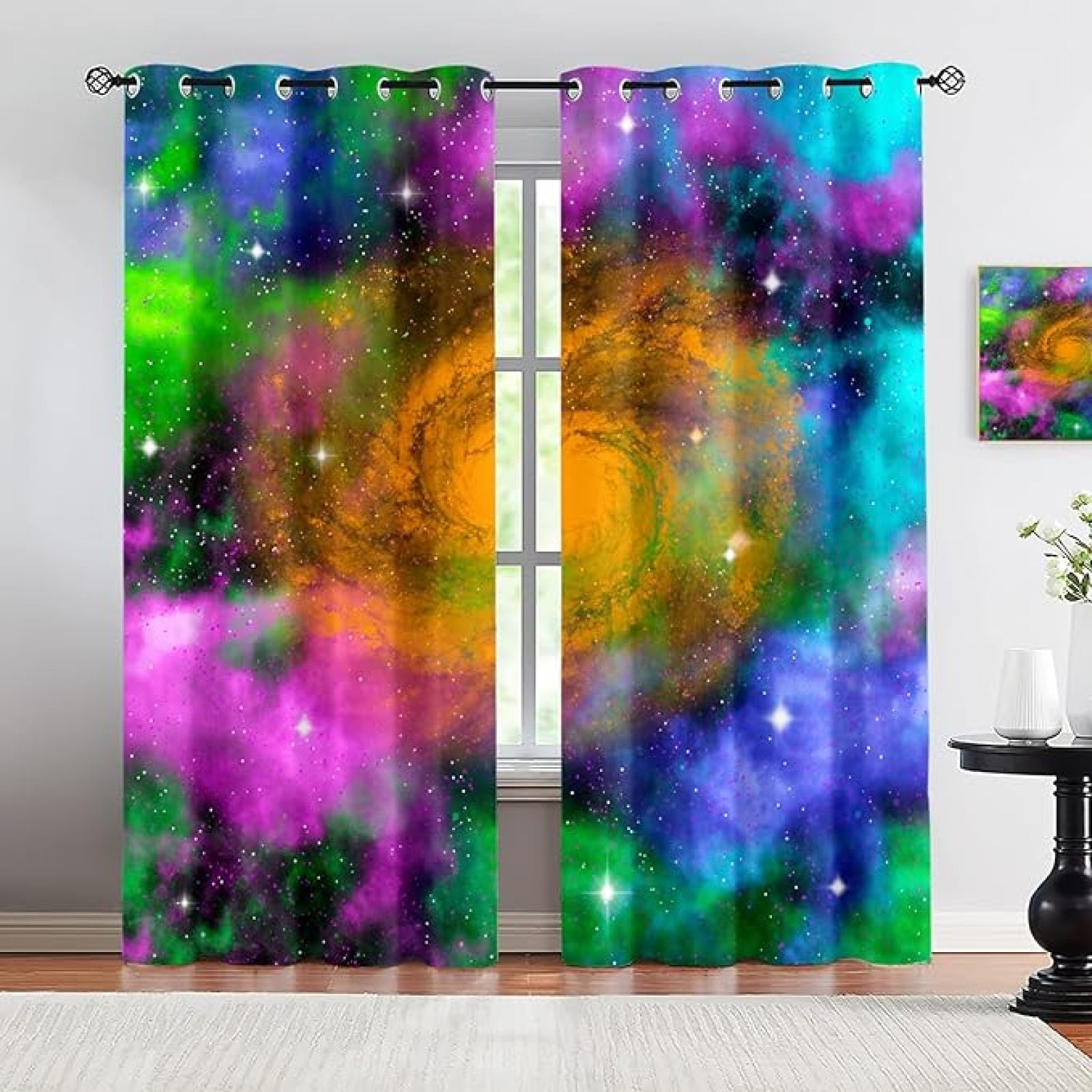 Colorful Universe Nebula Print 3D Print Window Curtain Panel, Starry ...