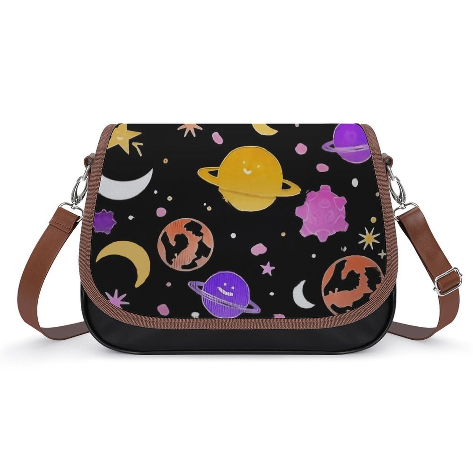 Colorful Universe Planets, Stars And Moon Pu Leather Shoulder Bag ...