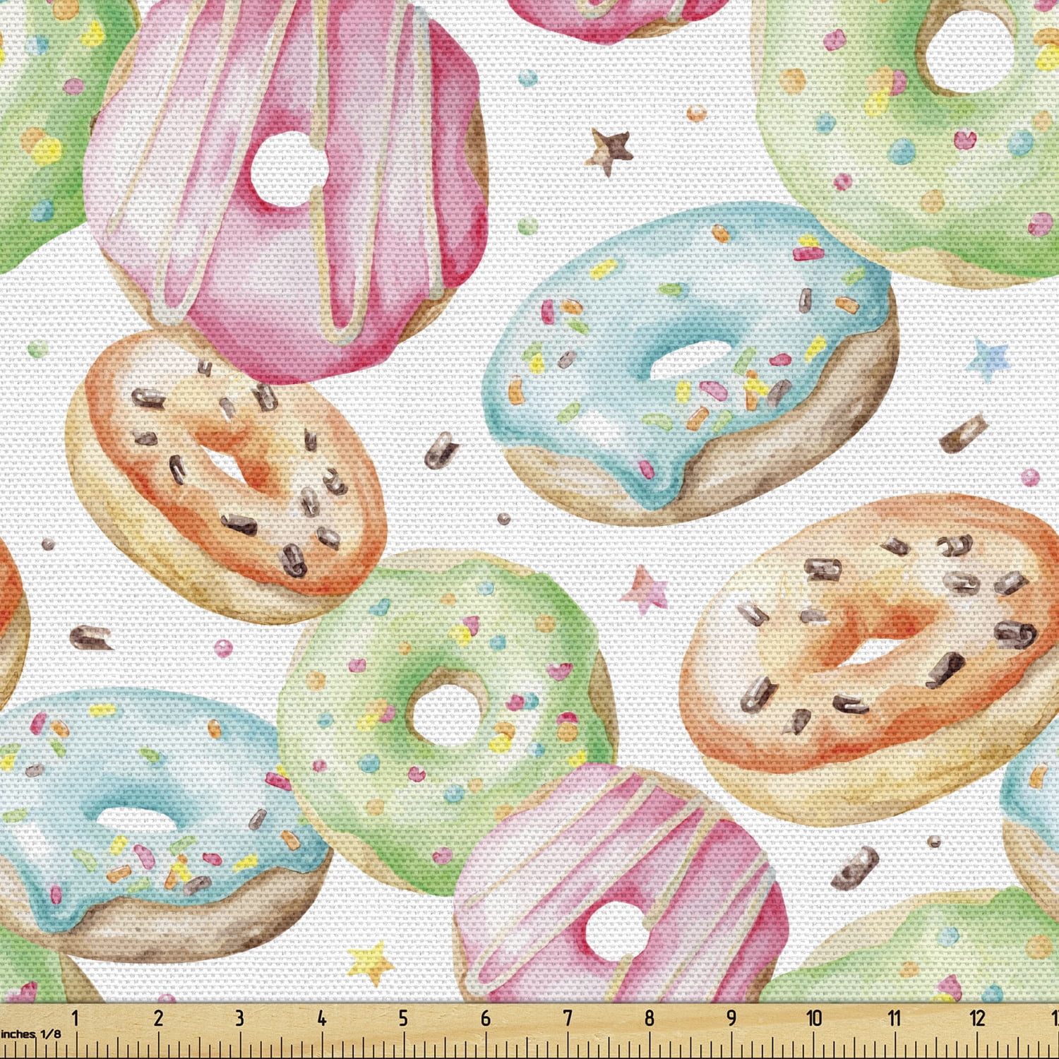 Ambesonne Colorful Fabric by the Yard Upholstery, Doughnut Theme Hand ...