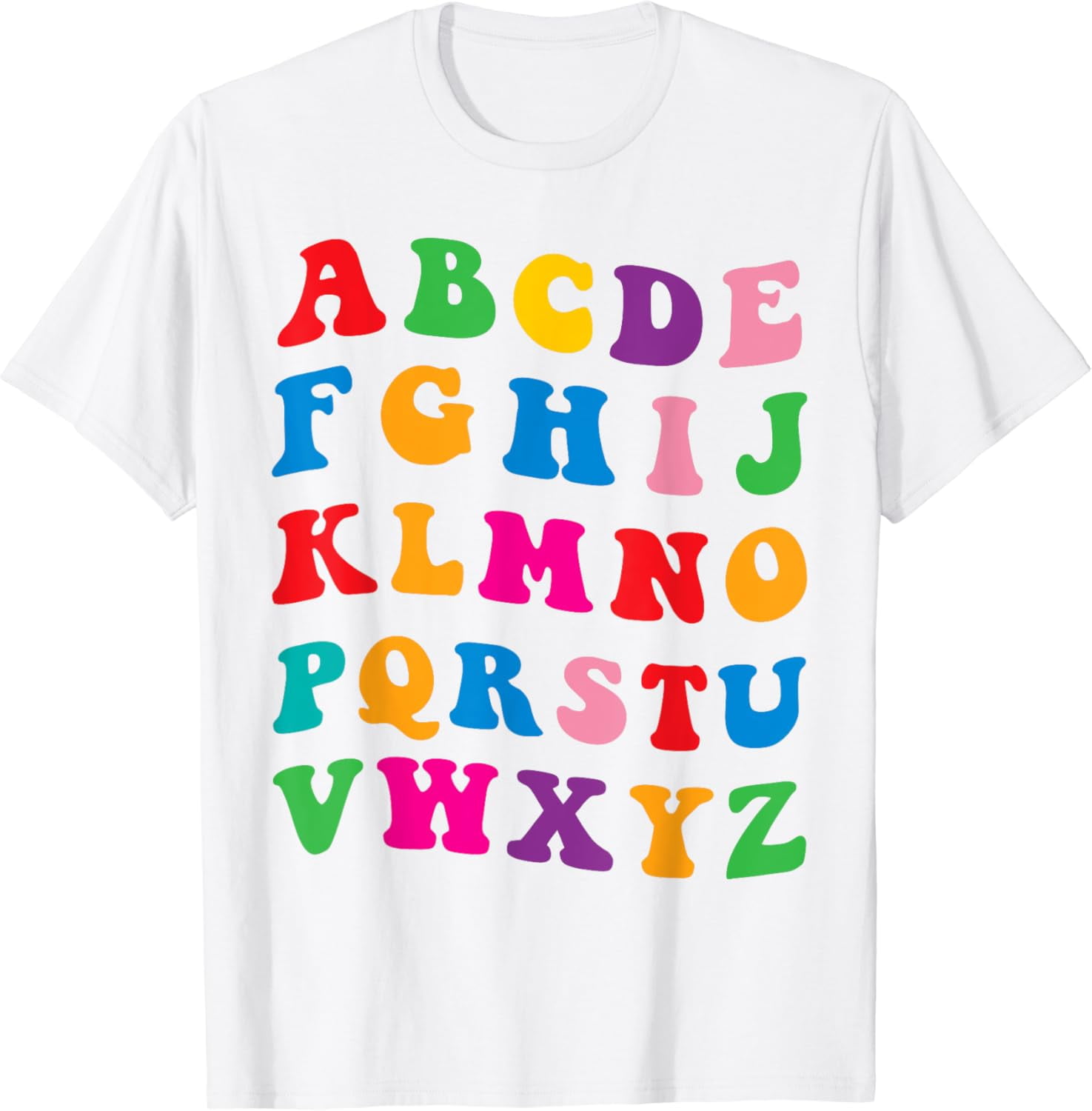 Colorful Uppercase Letters Alphabet learn ABCs Letters T-Shirt100 ...