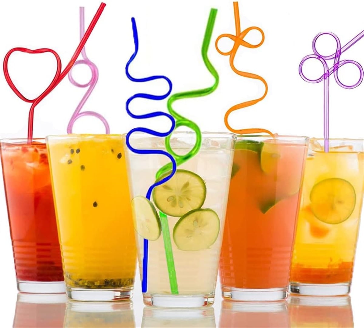 Colorful Varied Twists Plastic Straws, Reusable Bulk Loop Bendy Straws ...