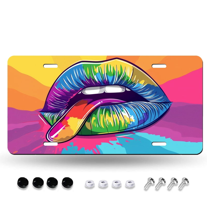 Colorful Vector Art of Lips with Tongue Sticking Out License Plate ...
