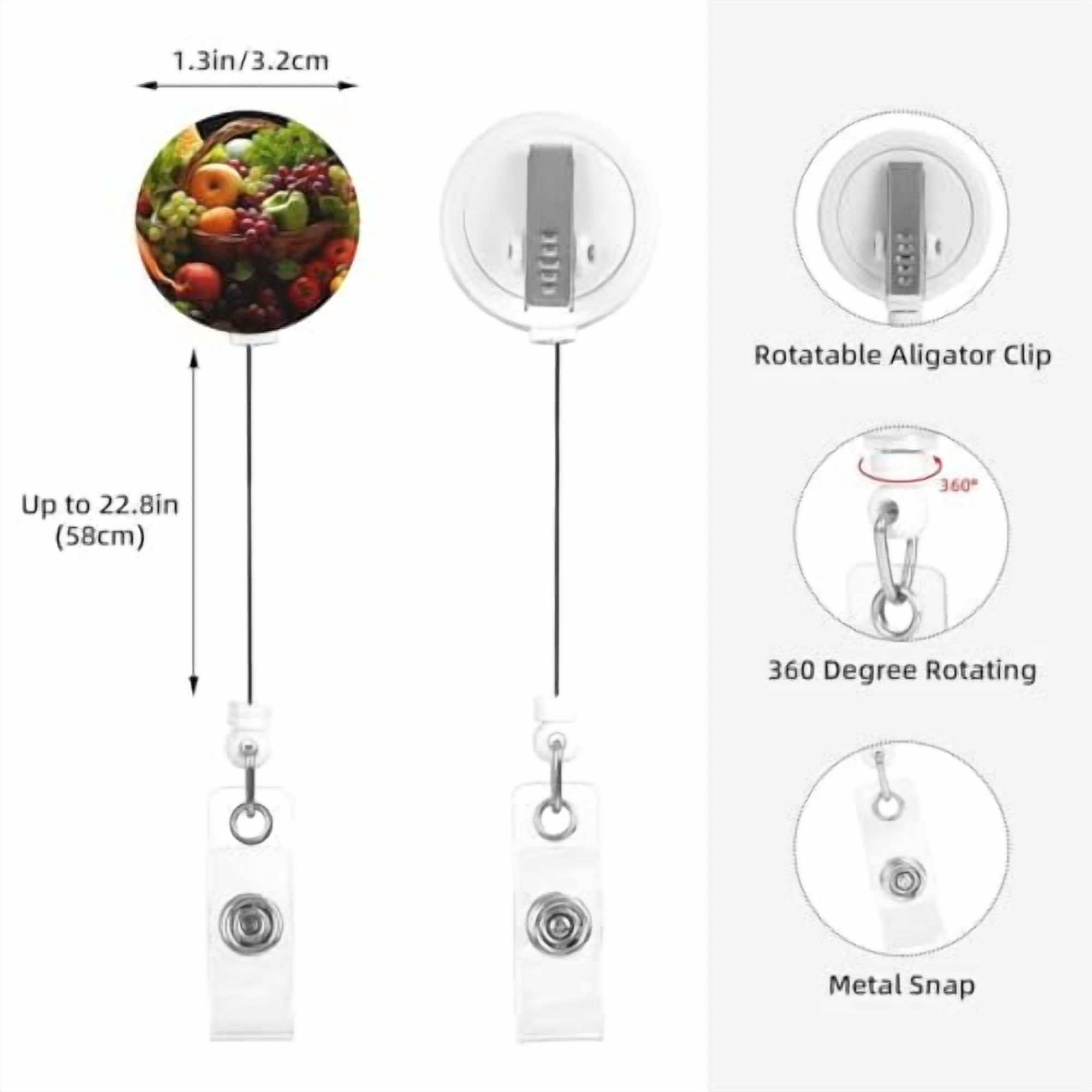 Colorful Vegetables and Fruit Retractable Badge Holder Reel Heavy Duty ...