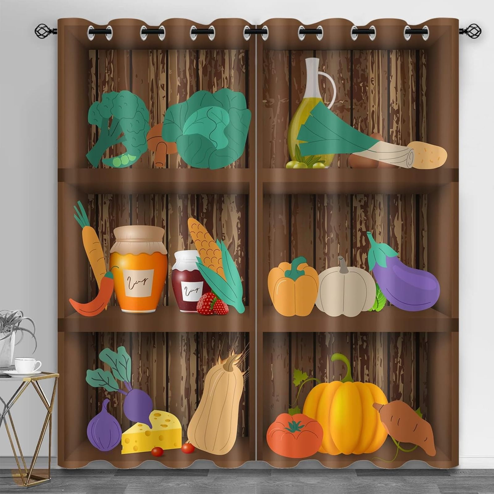 Colorful Vegetables And Fruits Curtains Pumpkin Corn Window Drapes ...