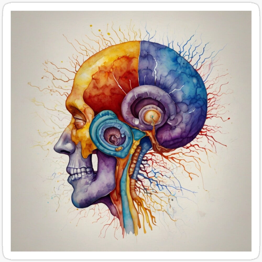 Colorful Vestibular System Watercolor Anatomy Art Sticker Phone Decal ...