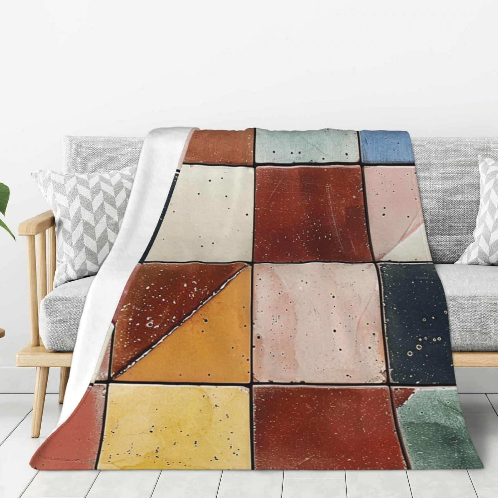 Colorful Vibrant Geometric Shapes Lightweight Plush Fuzzy Cozy Soft ...