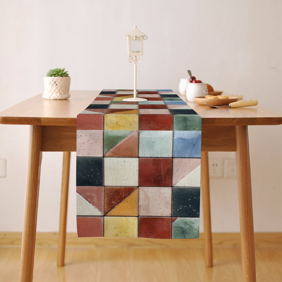 Colorful Vibrant Geometric Shapes Table Runner, Seasonal Fall Winter ...