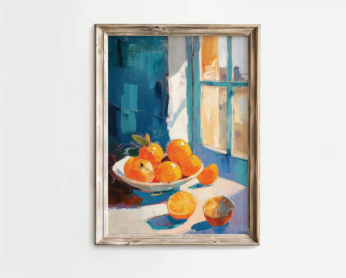 Colorful Vibrant Kitchen Still Life Orange Fruit Poster Next To Window ...