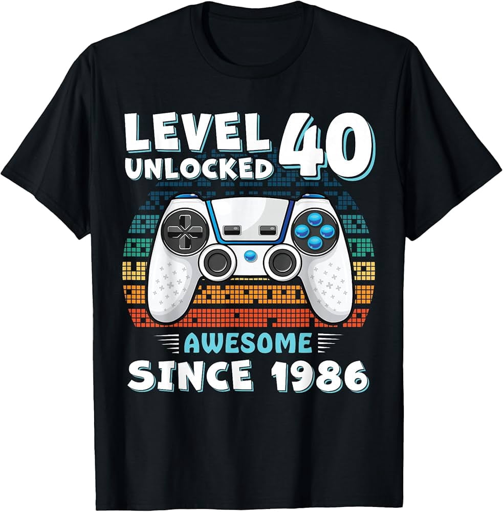 Colorful Video Game Controller 40th Birthday T-Shirt with Digital ...