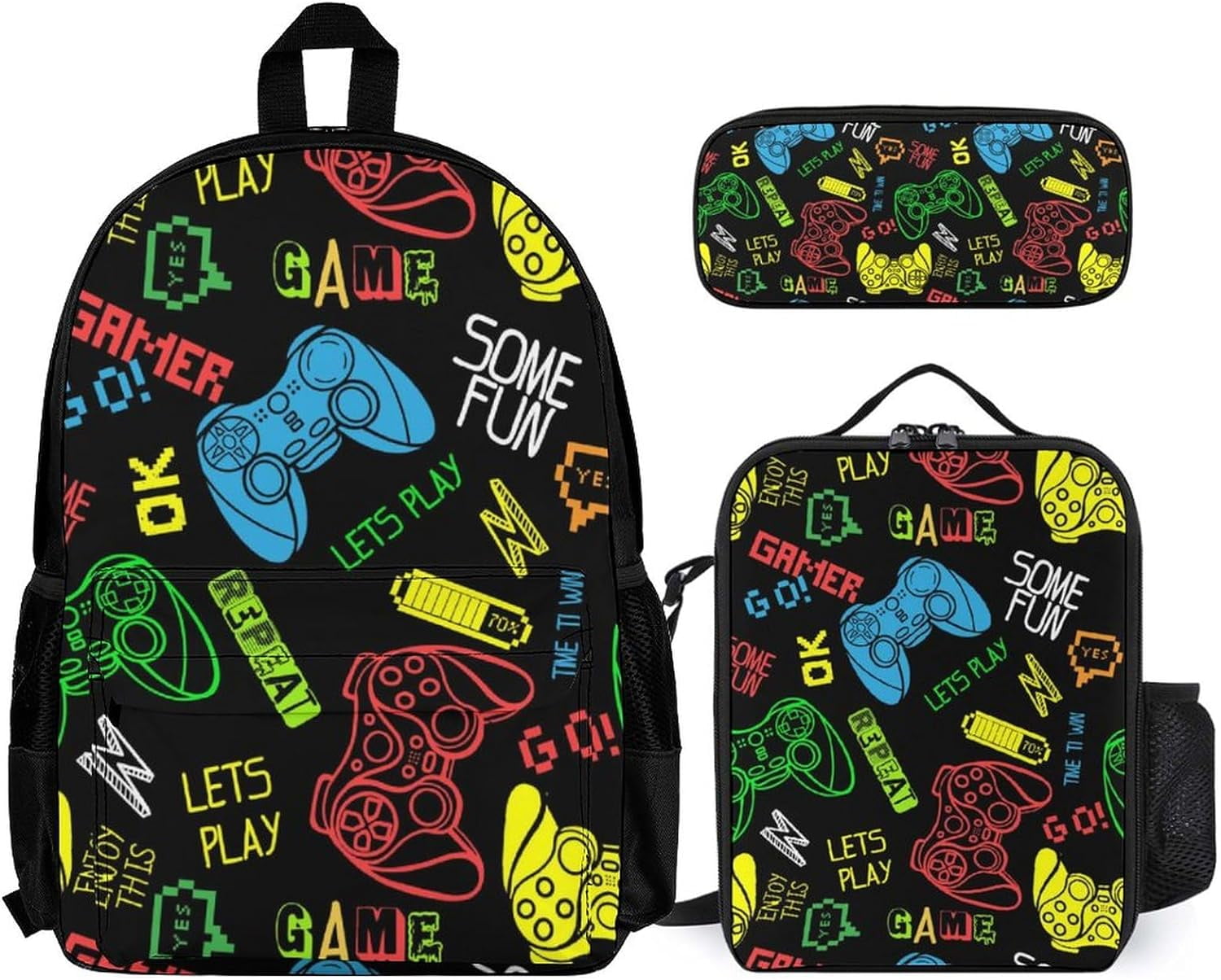 Colorful Video Game Controller Backpacks Set backpack with lunch Box ...