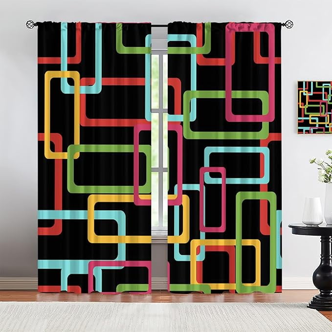 Colorful Vintage Abstract Curtains, Retro Mid Century 50s 60s Blackout ...