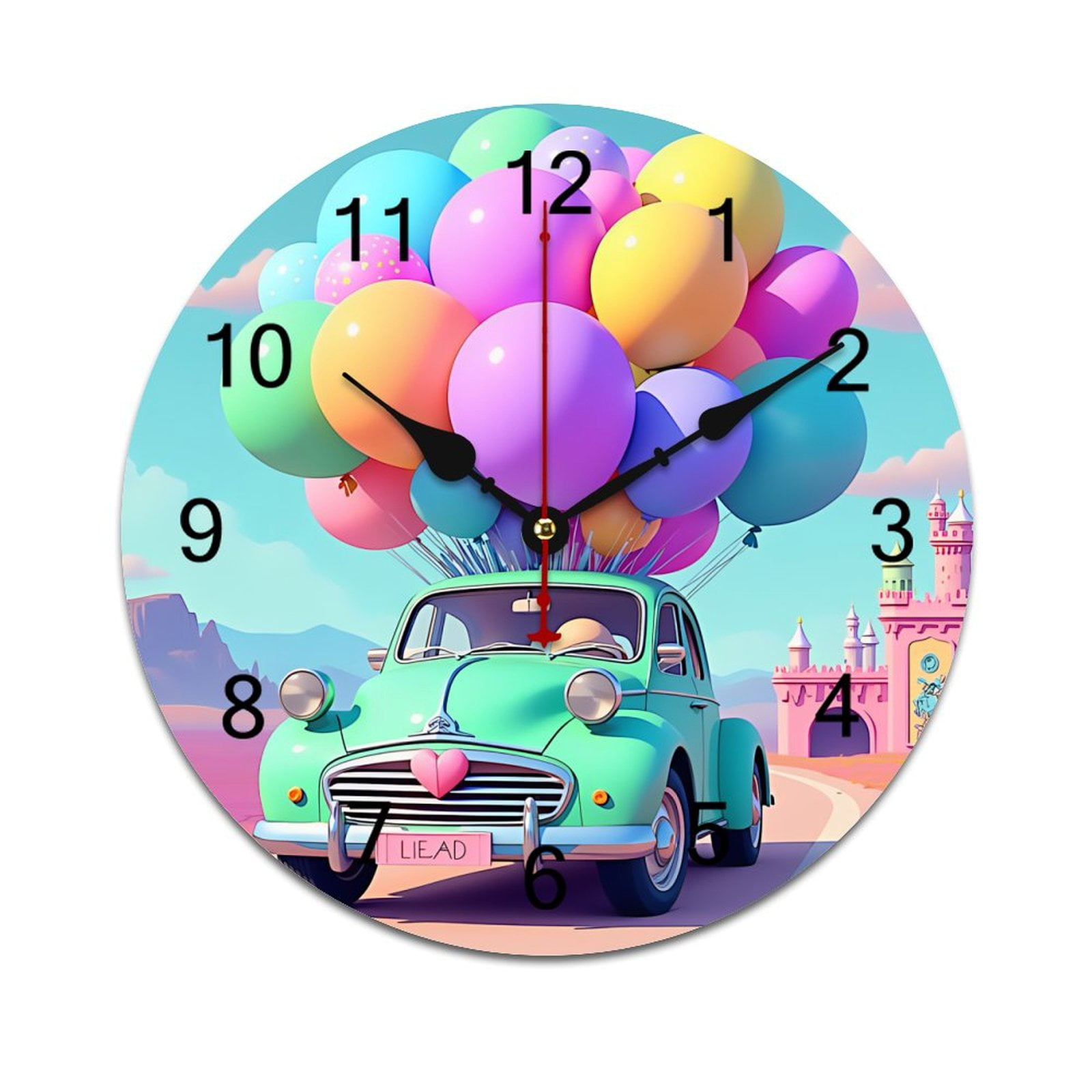 Colorful Vintage Car Printed Silent Wall Clock Round Kitchen Clock Chic ...
