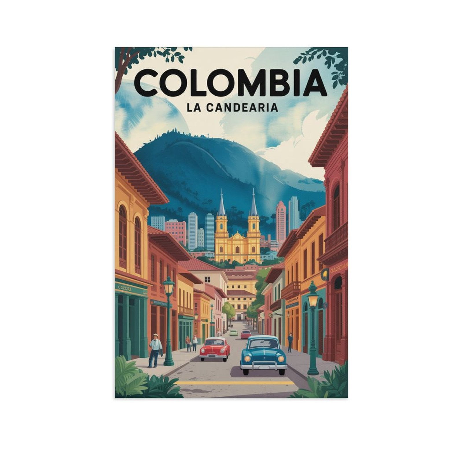 Colorful Vintage City Travel Poster of Bogotá with Bold Buildings And ...