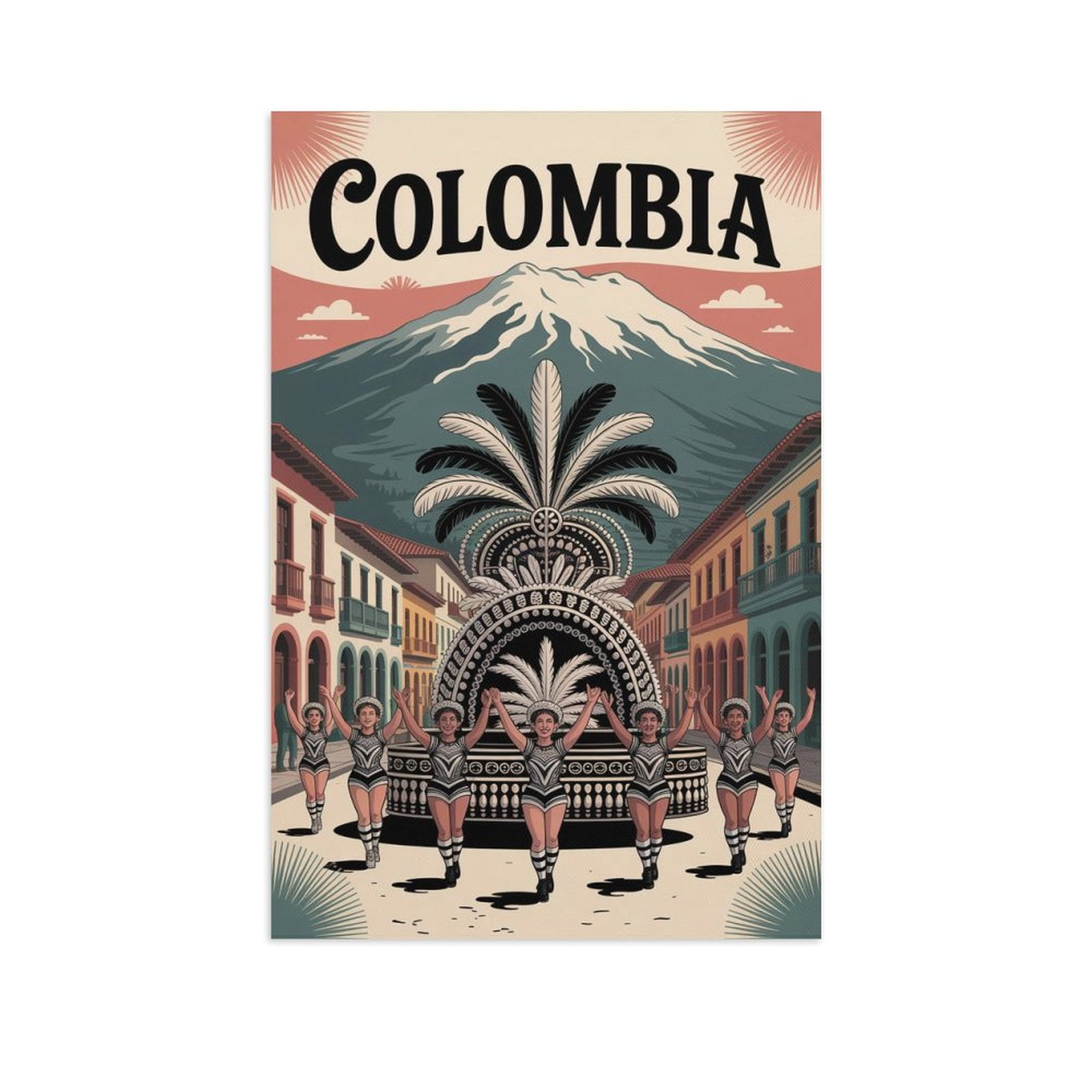 Colorful Vintage City Travel Poster of Pasto with Bold Buildings And ...