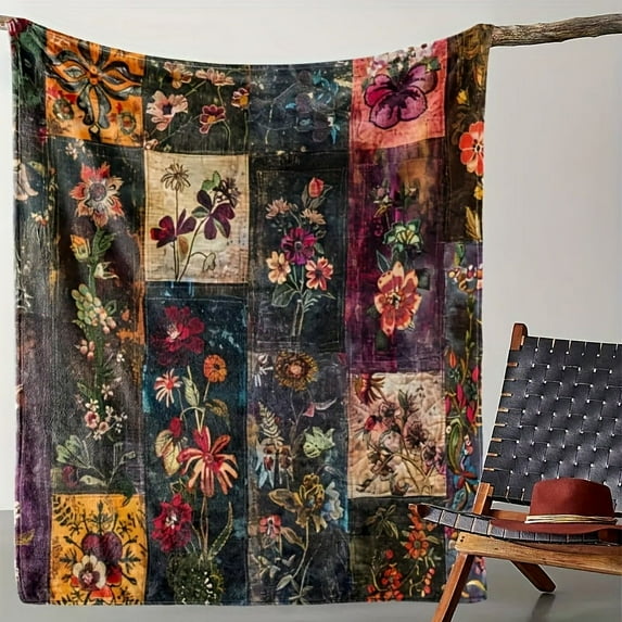 Colorful Vintage Floral Patchwork Throw Blanket - Ultra-Soft Flannel ...