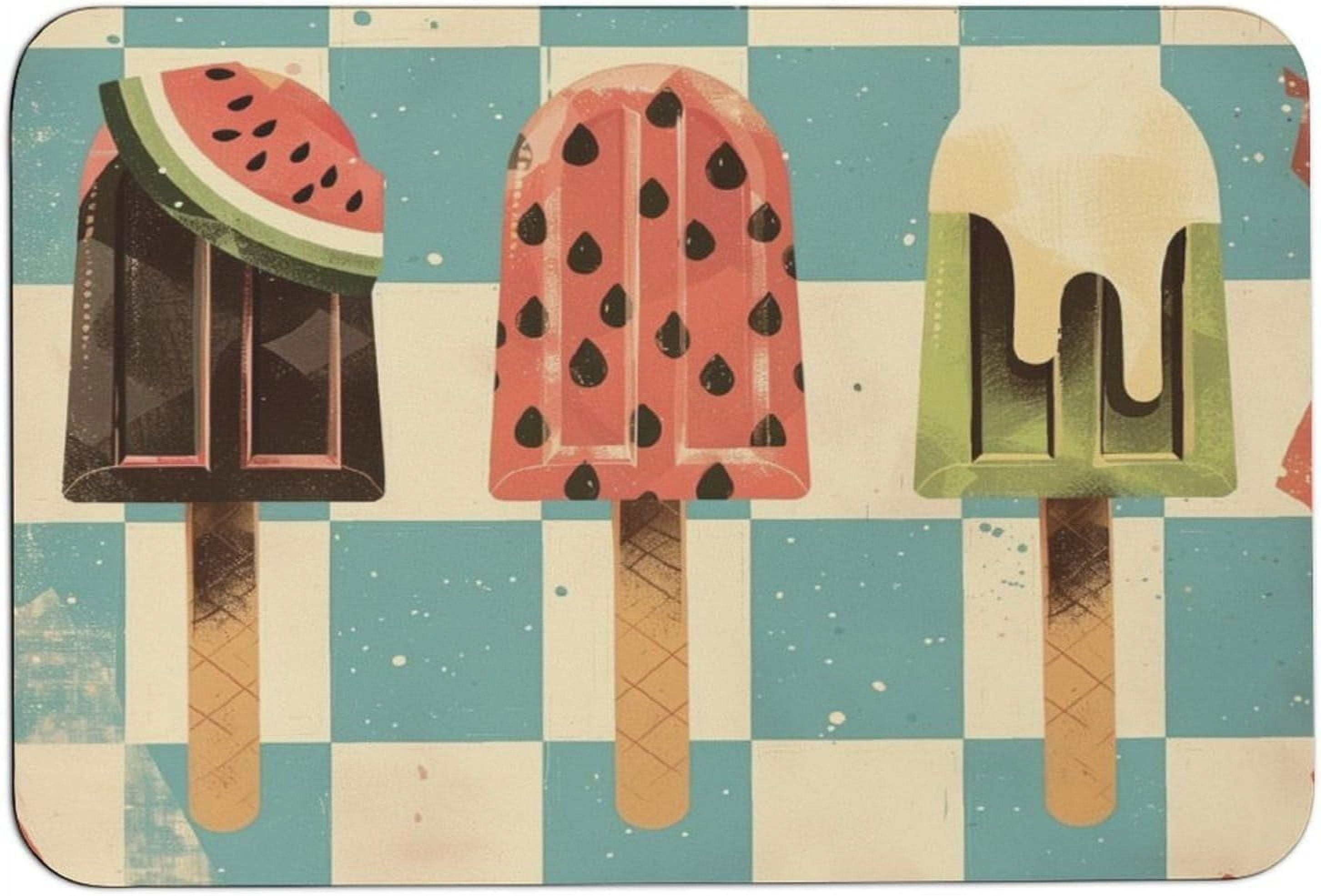 Colorful Vintage Illustration of Three Ice Cream Bath Rugs Mats Super Absorbent Non Slip with ...