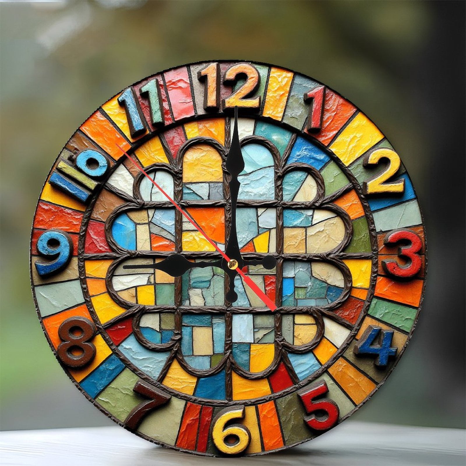 Colorful Vintage Round Wall Clock Decor 10-Inch Silent Wooden Wall ...