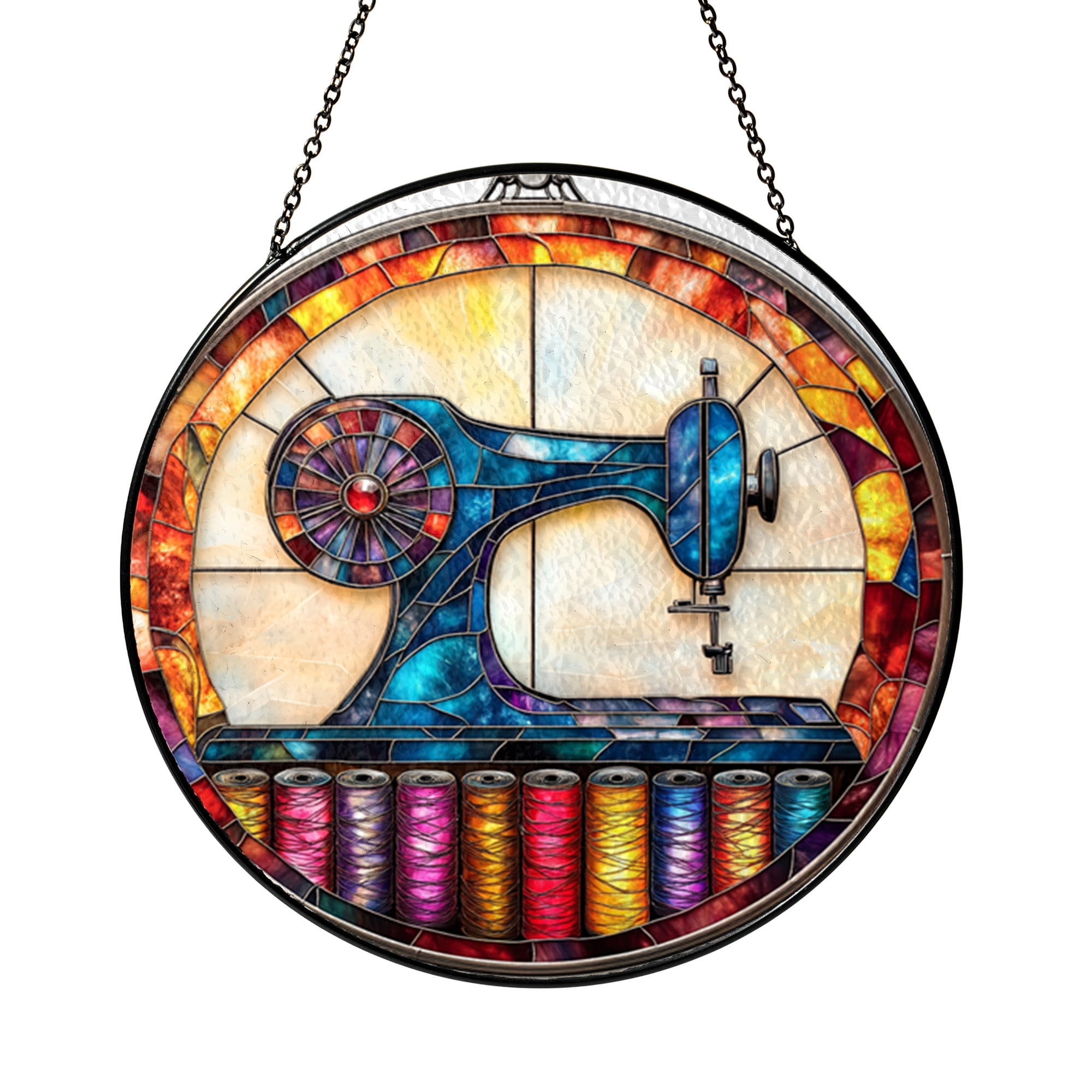Colorful Vintage Sewing Machine Stained Glass Suncatcher – Sewing Room ...