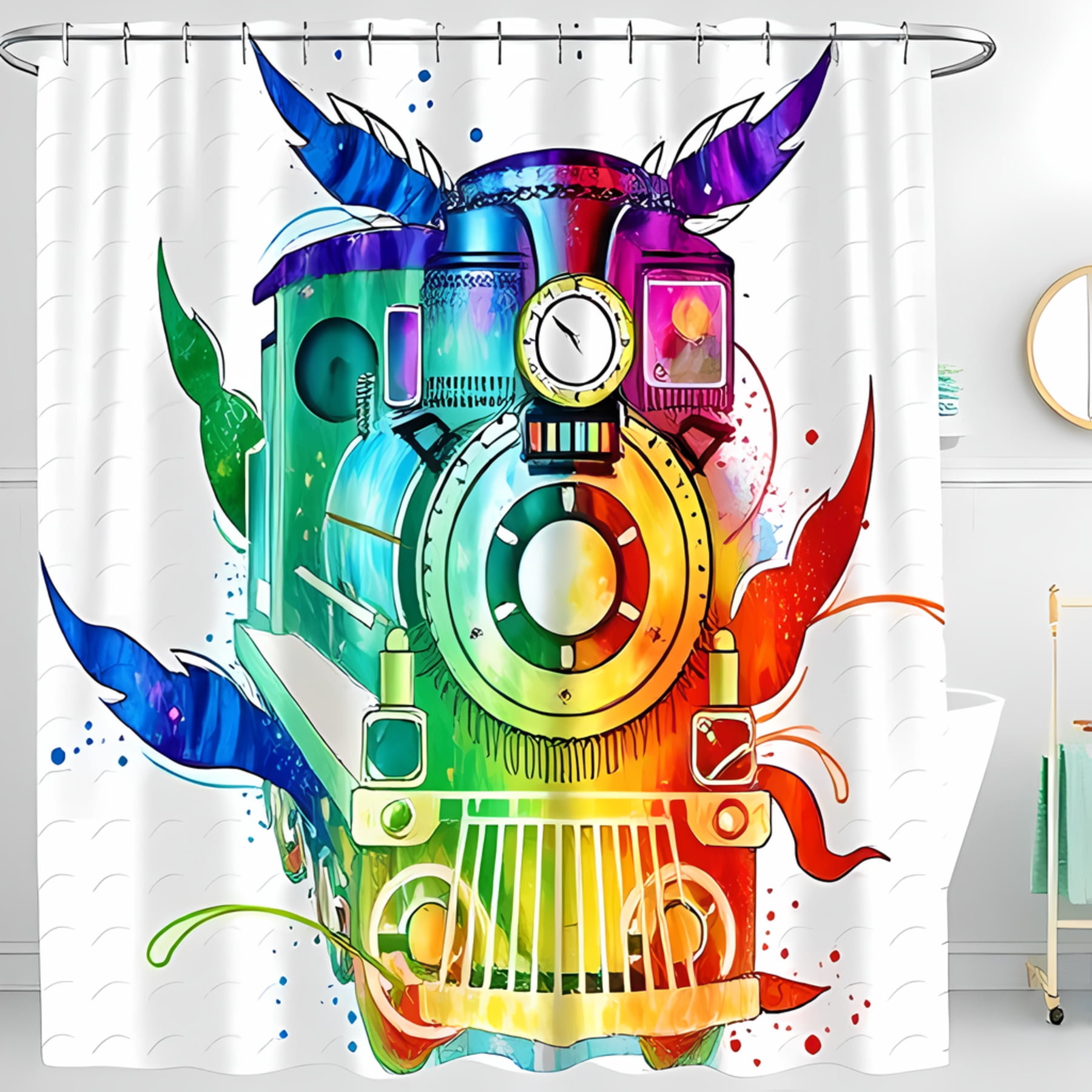 Colorful Vintage Train Shower Curtain with Abstract Design - Vibrant ...
