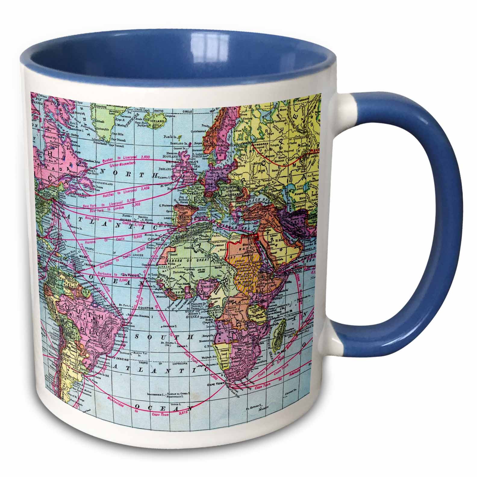 Colorful Vintage World Map - distance calculations between countries on ...