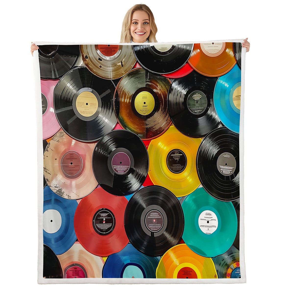 Colorful Vinyl 40"X50" Throw Blanket Retro Hip Pop Music Sherpa Blanke ...
