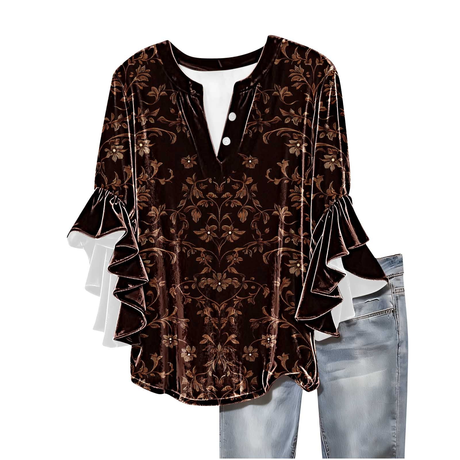 Colorful Vneck Lace Velour Tee Shirts for Women Fall Winter 3/4 Sleeve ...