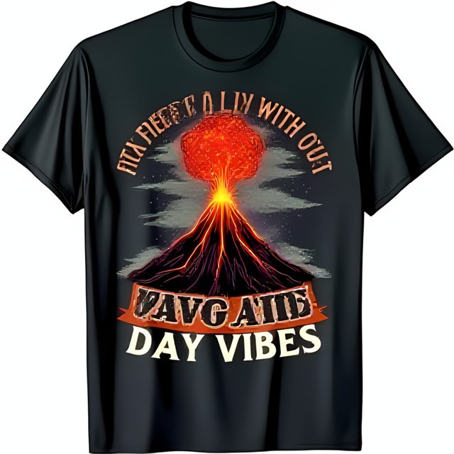 Colorful Volcano Eruption Black T-Shirt with 'Fit Perfectly Without ...