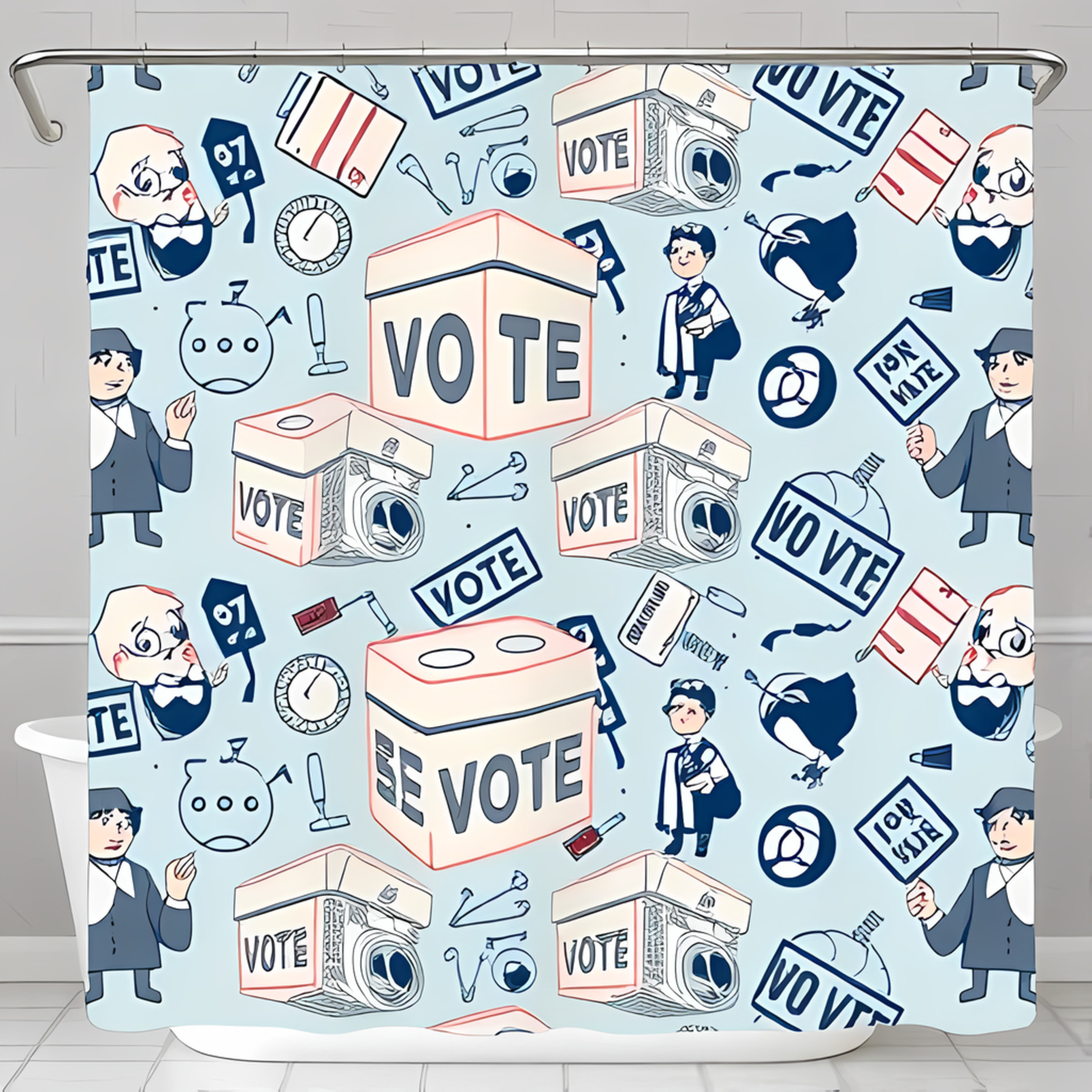 Colorful Voting-Themed Shower Curtain with Playful Illustrations: 'VOTE ...
