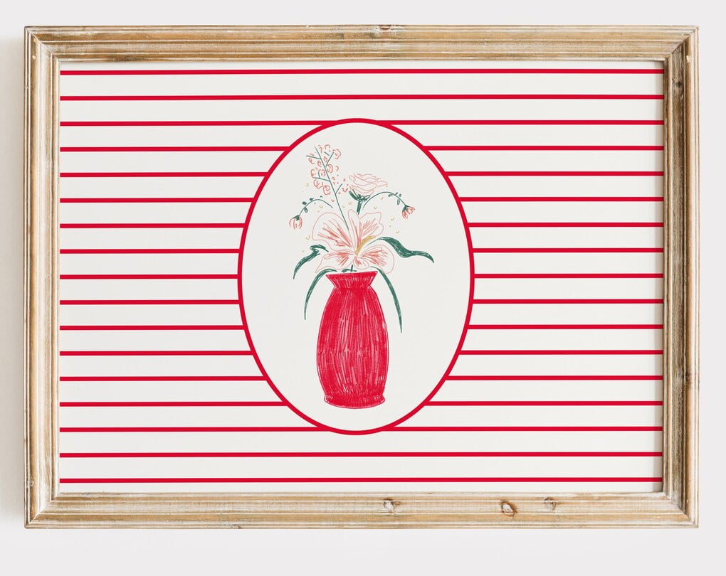 Colorful Wall Art Botanical Prints Preppy Room Decor With Red Striped ...