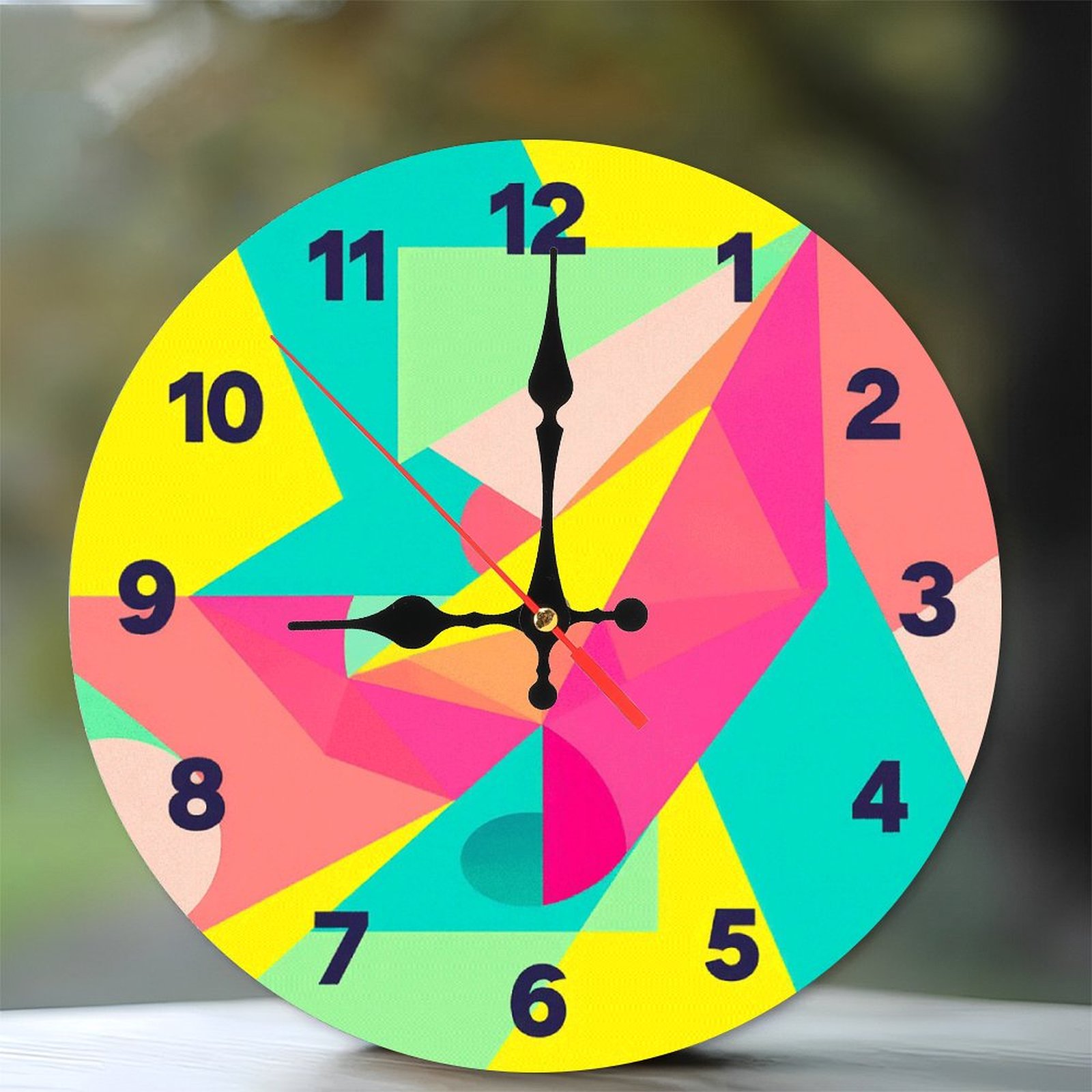 Colorful Wall Clock 10-Inch Silent Wooden Wall Clock, Battery Operated ...