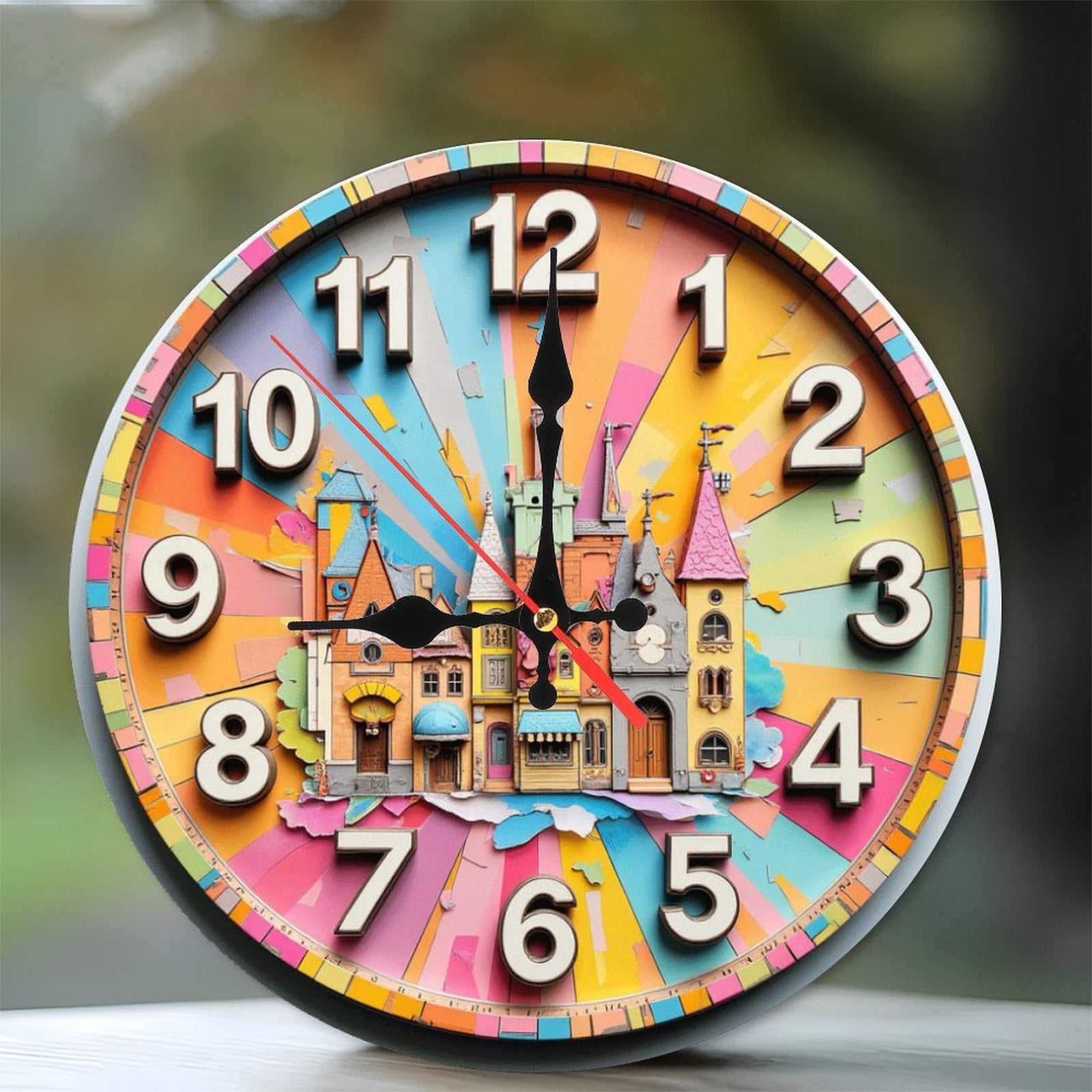 Colorful Wall Clock with 2D Fairy Tale Castle Design 10-Inch Silent ...