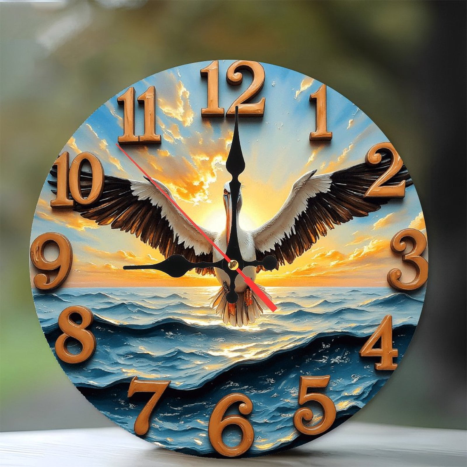 Colorful Wall Clock with Pelican Seagull Design 10-Inch Silent Wooden ...